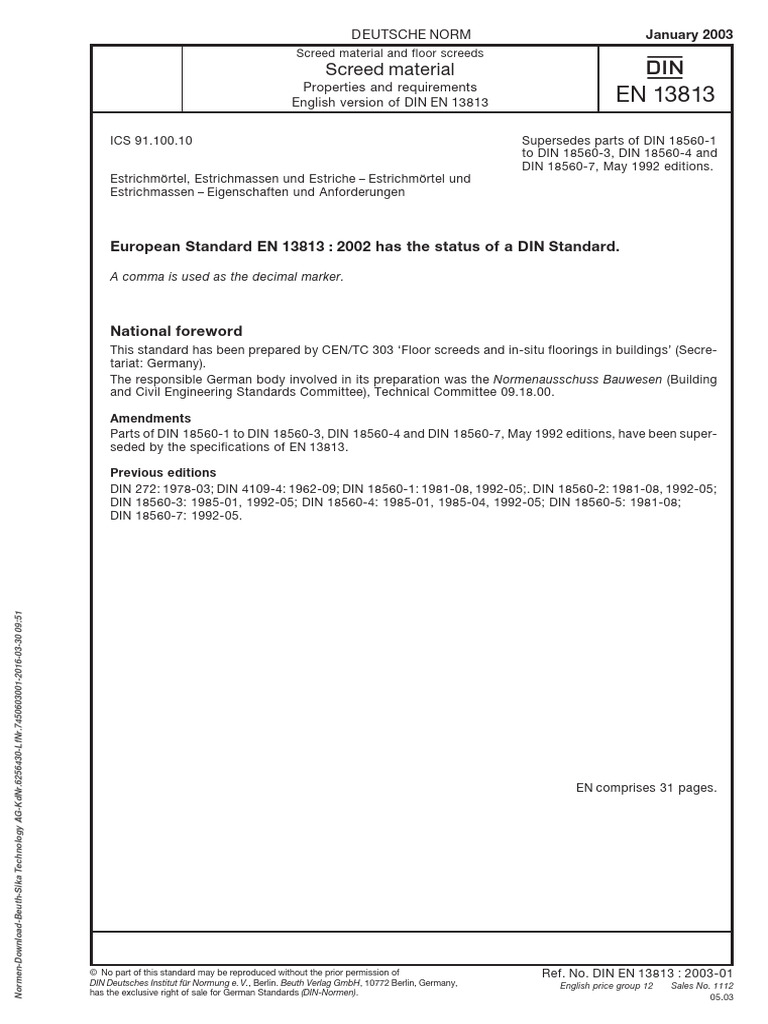 Screed Material: European Standard EN 13813: 2002 Has The Status of A ...