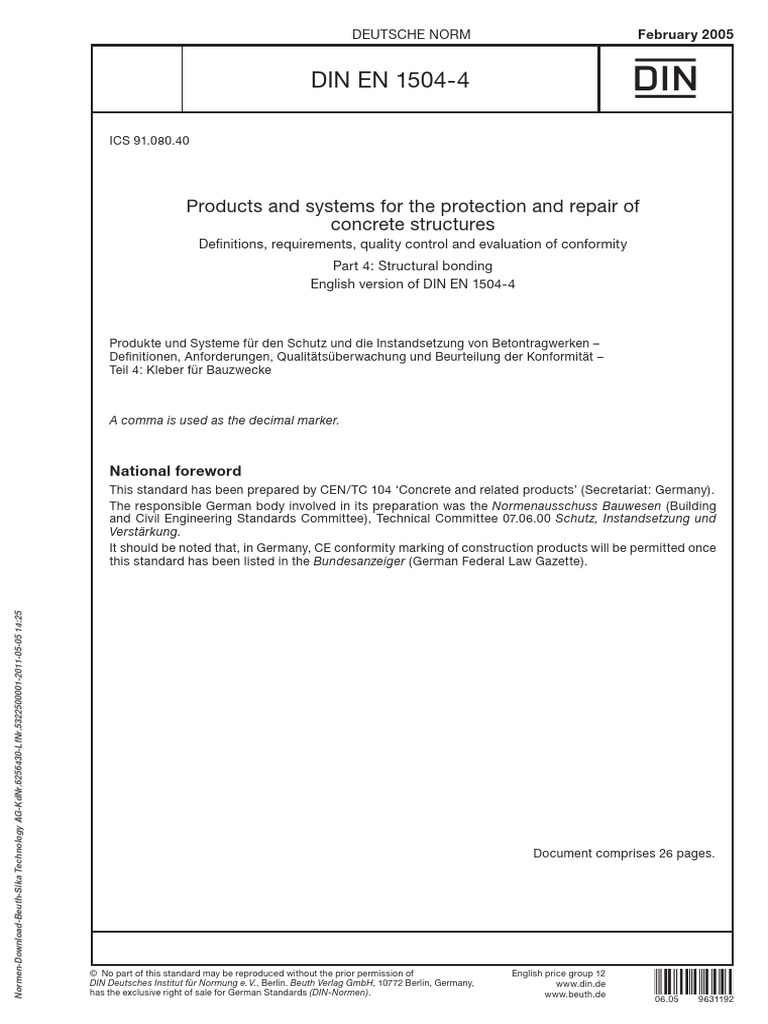 DIN EN 1504-4 - 2005-02e | PDF | Europe | Economy Of Europe