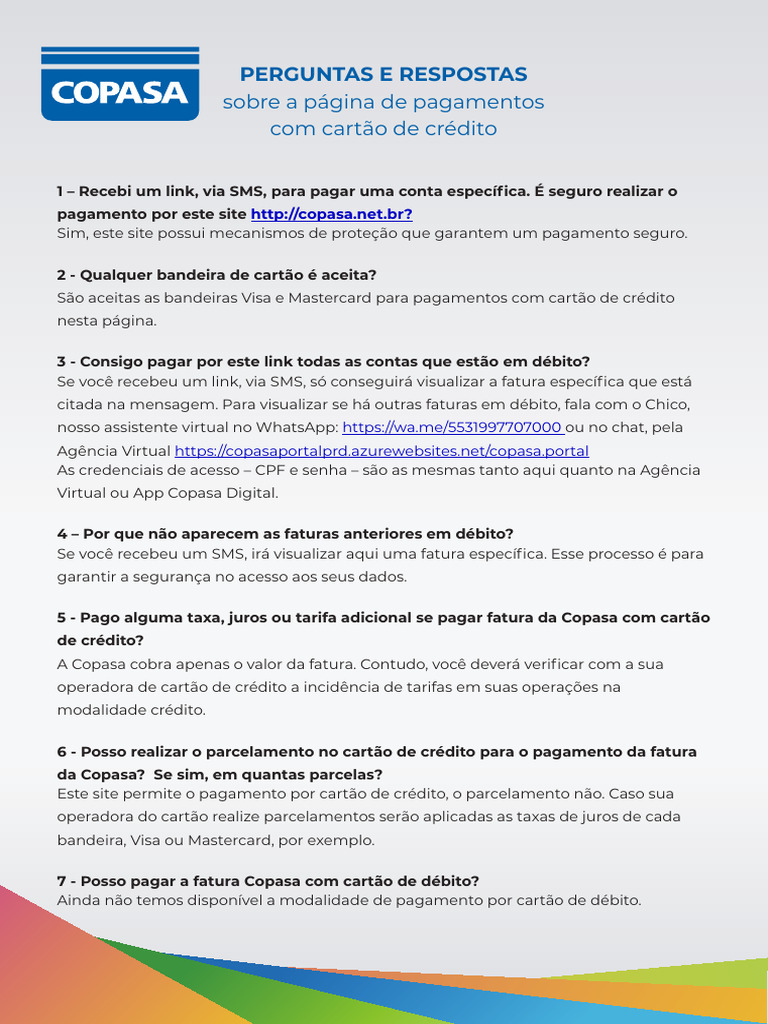 Pagamento Seguro de Faturas Copasa | PDF | Cartão de crédito | Crédito
