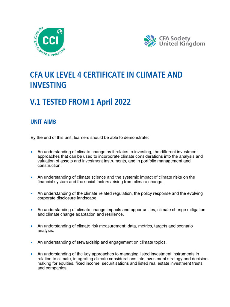 CFA Level 4 Climate Investing Certificate | PDF | Climate Change ...
