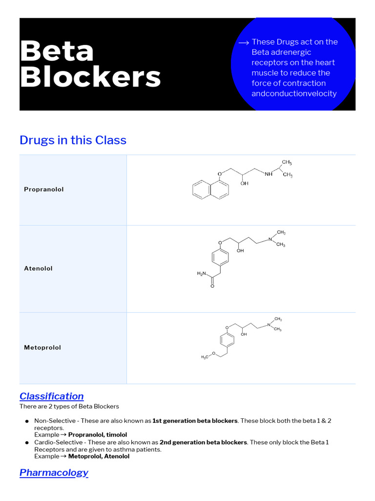 Classification of Beta Blockers | PDF