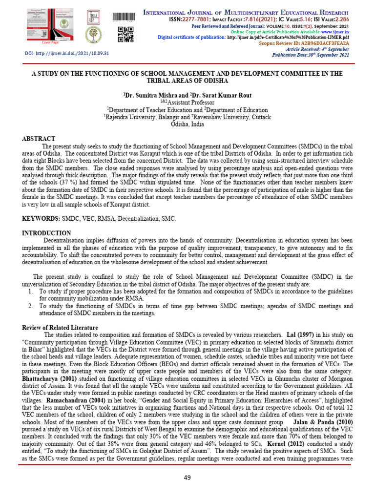 A Study On The Functioning of School Management and Development ...