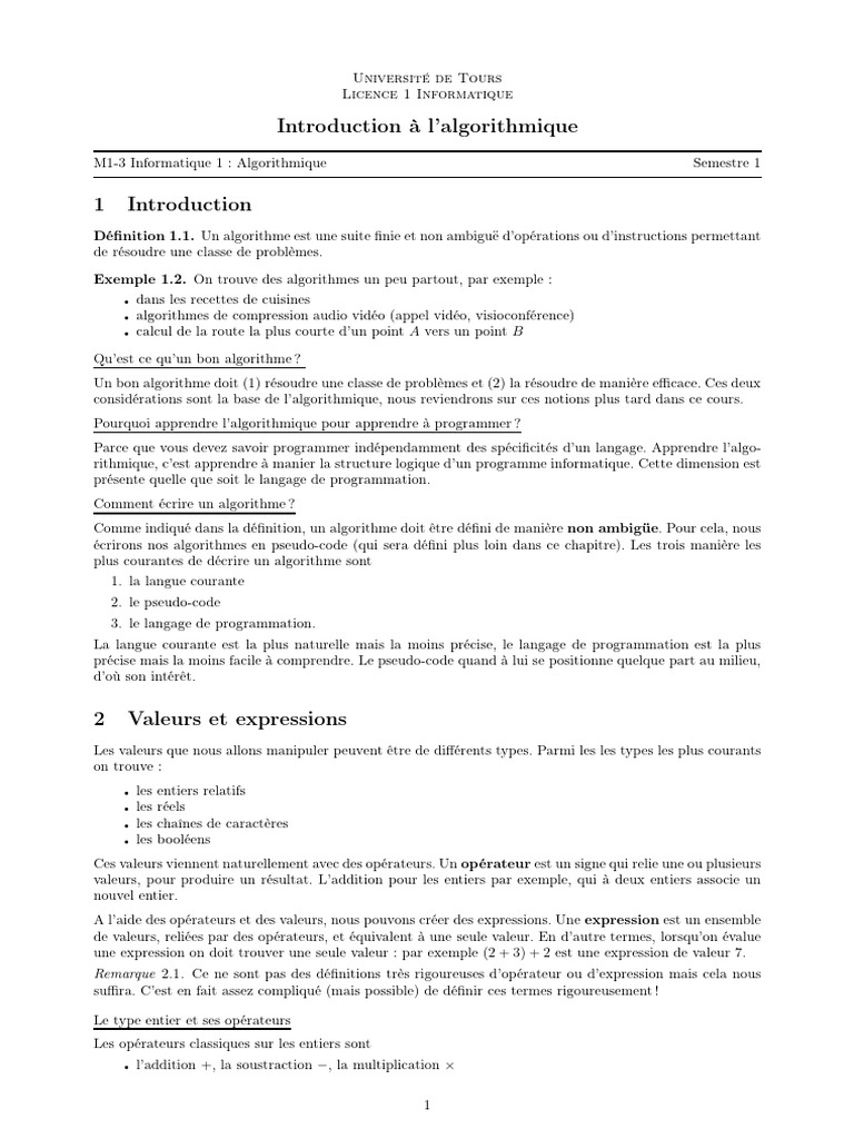 Introduction à l'algorithmique en L1 | PDF | Entier relatif | Programmation informatique