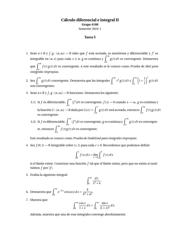 Tarea 5 | PDF | Integral | Derivado