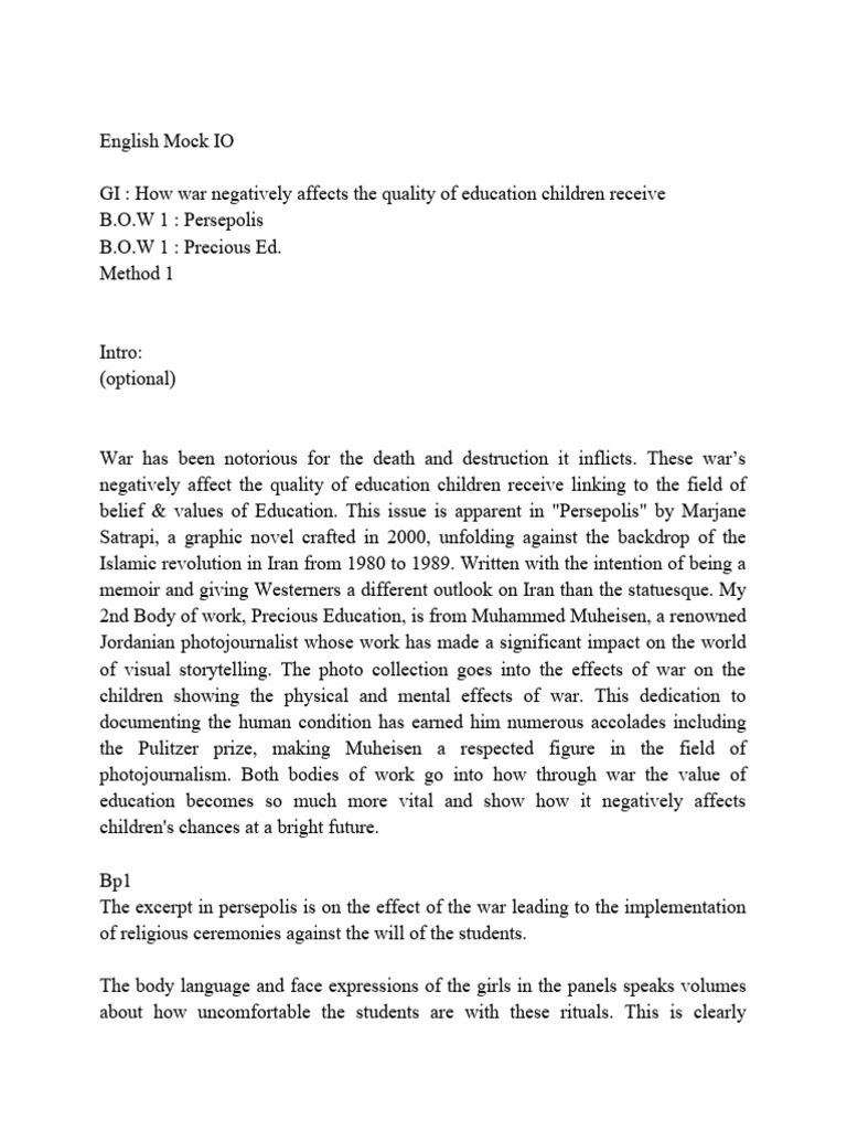 English Mock IO | PDF | Classroom | Color