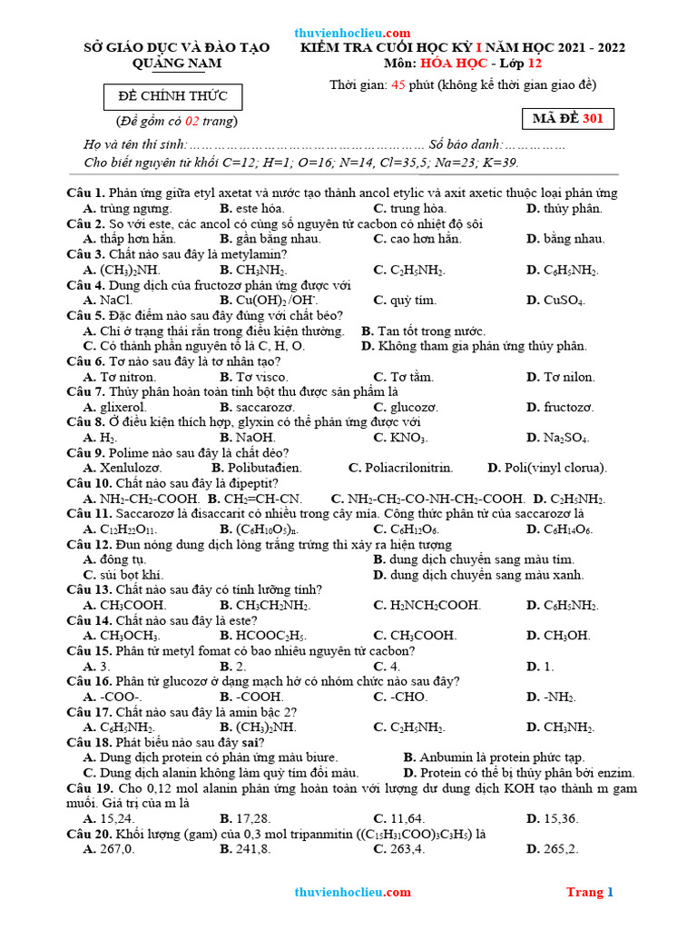 thuvienhoclieu.com-De-Thi-Hk1-HOA-12-Quang-Nam-2021-2022-co-dap-an | PDF