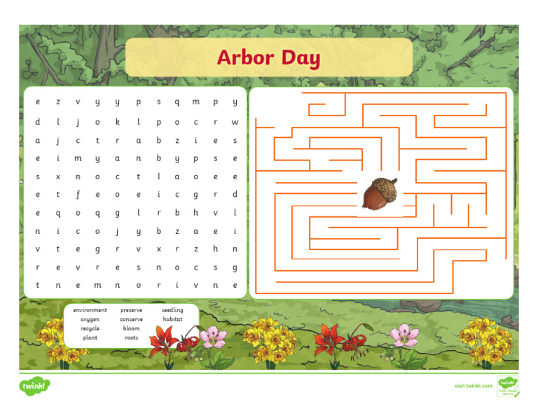Color Arbor Day Word Search and Maze For 3rd-5th | PDF