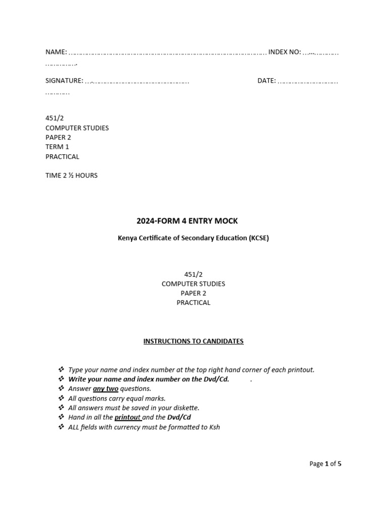 COMPUTER STUDIES-P2-OPENER 2024 | PDF | Spreadsheet | Computing