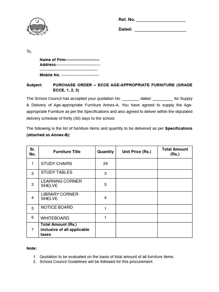 ECCE Furniture Purchase Order Form | PDF | Government | Business