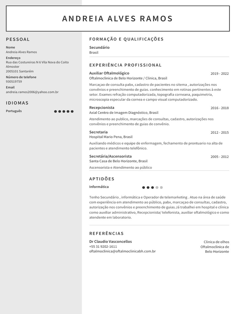 Currículo Andreia PT (1) | PDF | Sistema de saúde | Remédio