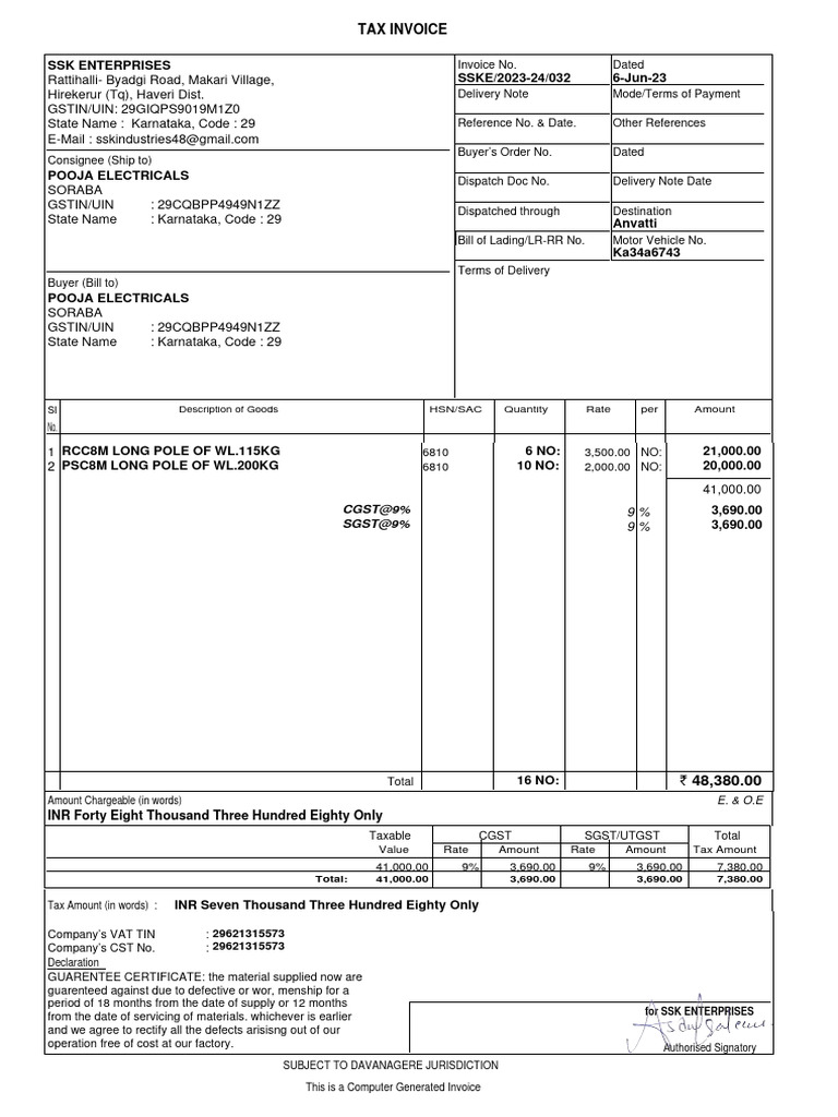 Pooja Electrical 2 | PDF | Value Added Tax | Invoice