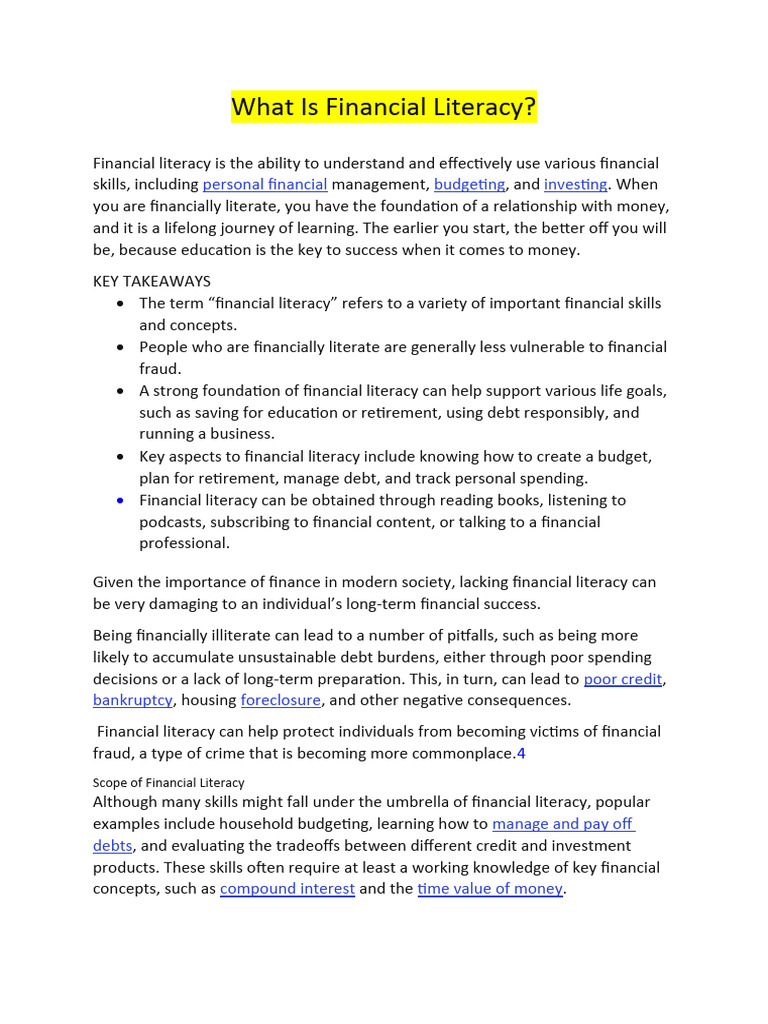 What Is Financial Literacy | PDF | Debt | Credit Card