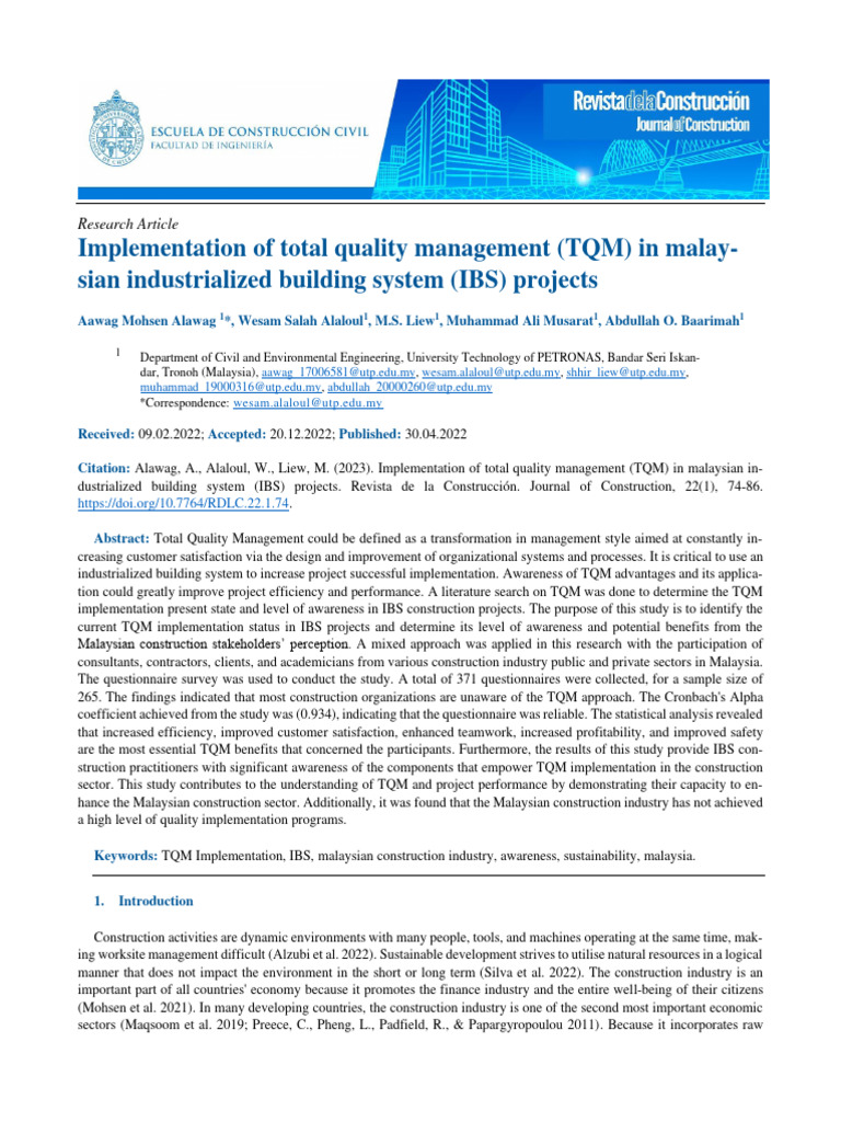 Implementation of Total Quality Management TQM in | PDF | Survey ...