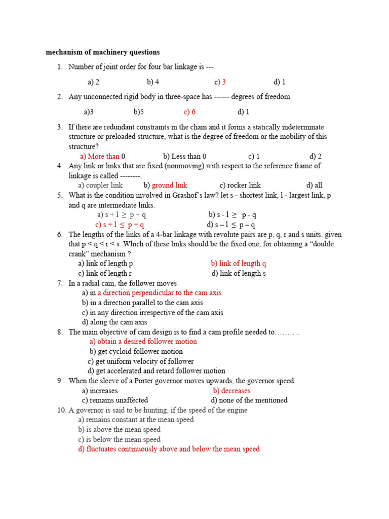 Machinery Mechanism Questions and Answers | PDF | Engineering ...