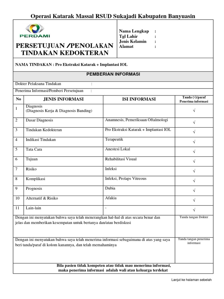 Lembar Informed Consent (Logo Perdami) Banyuasin | PDF
