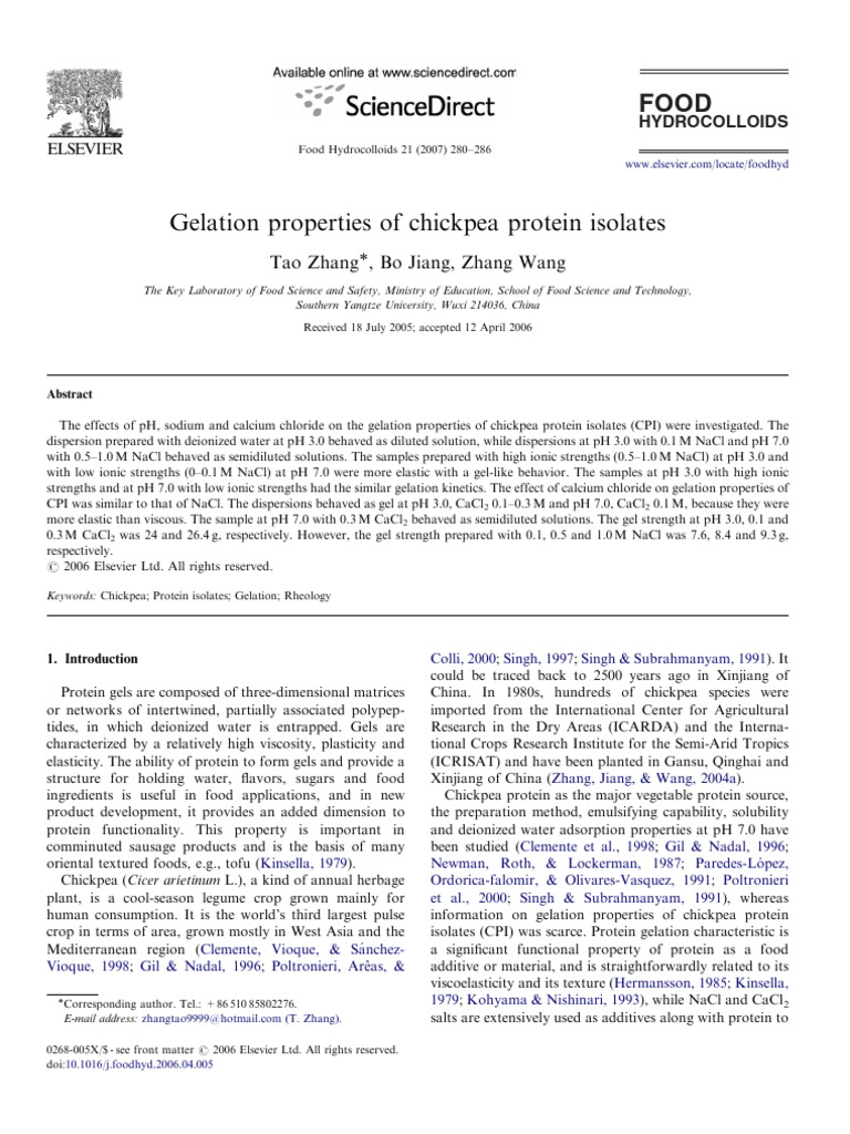 Gelation of Chickpea Protein Isolates | PDF | Soybean | Gel