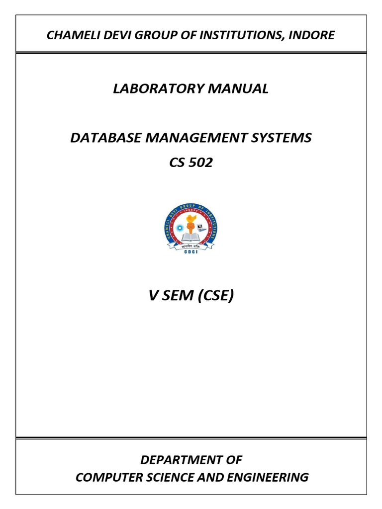 CS 502 - DBMS - LABORATORY MANUAL - Final - 1659942271 - 1694237975 | PDF | Sql | Pl/Sql