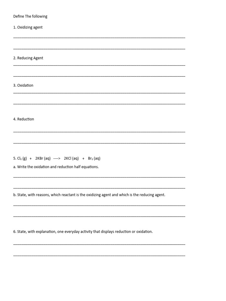 Redox Worksheet | PDF