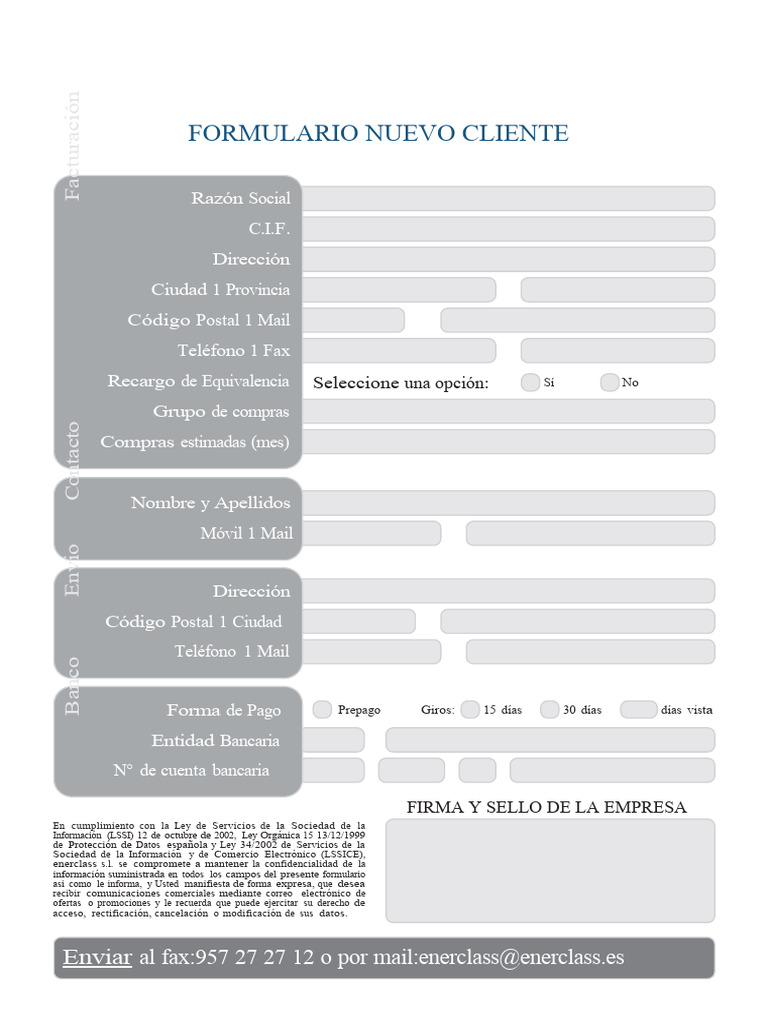 Formulario Nuevo Cliente | PDF