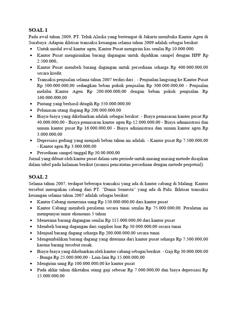 Soal Akl 1 - Kantor Pusat Dan Cabang | PDF