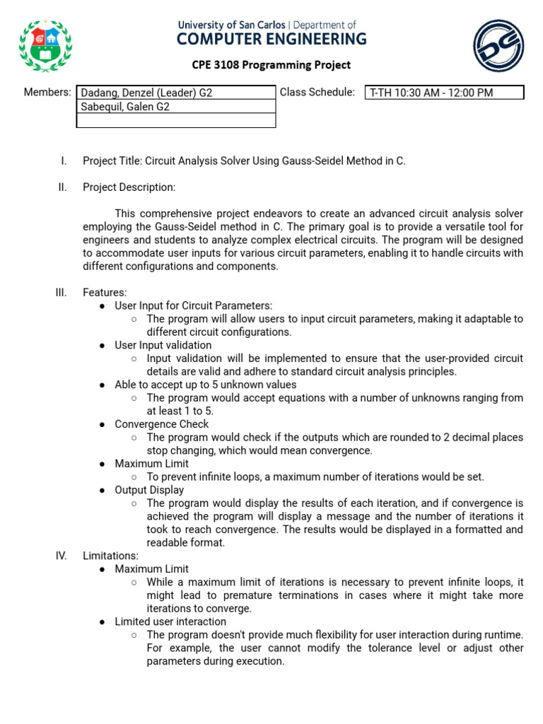 CPE 3108 Project Proposal_G9(Revised) | PDF | Network Analysis (Electrical Circuits) | Parameter ...
