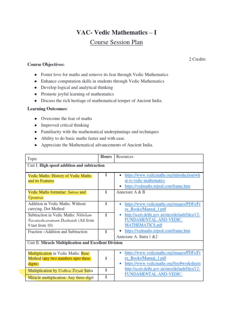 Vedic Maths Curriculum | PDF | Mathematics | Science