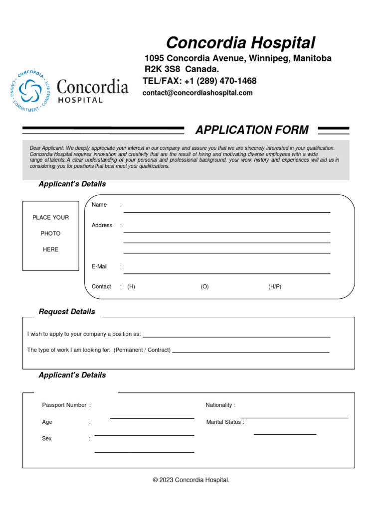 Concordia Hospital Application and Interview Form - 1-2 | PDF | Business