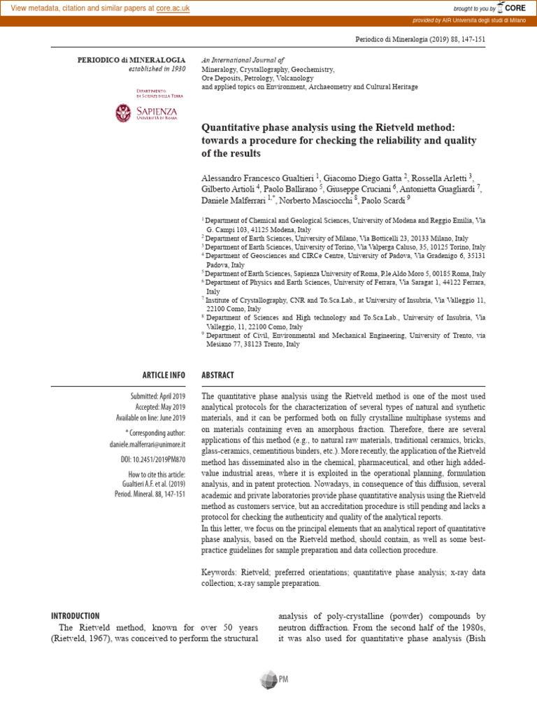 Quantitative Phase Analysis Using The Rietveld Method | PDF | X Ray Crystallography | Materials