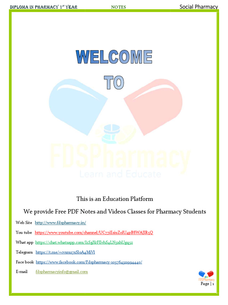 Social Pharmacy Chapter 1 Introduction To Social Pharmacy Notes | PDF ...
