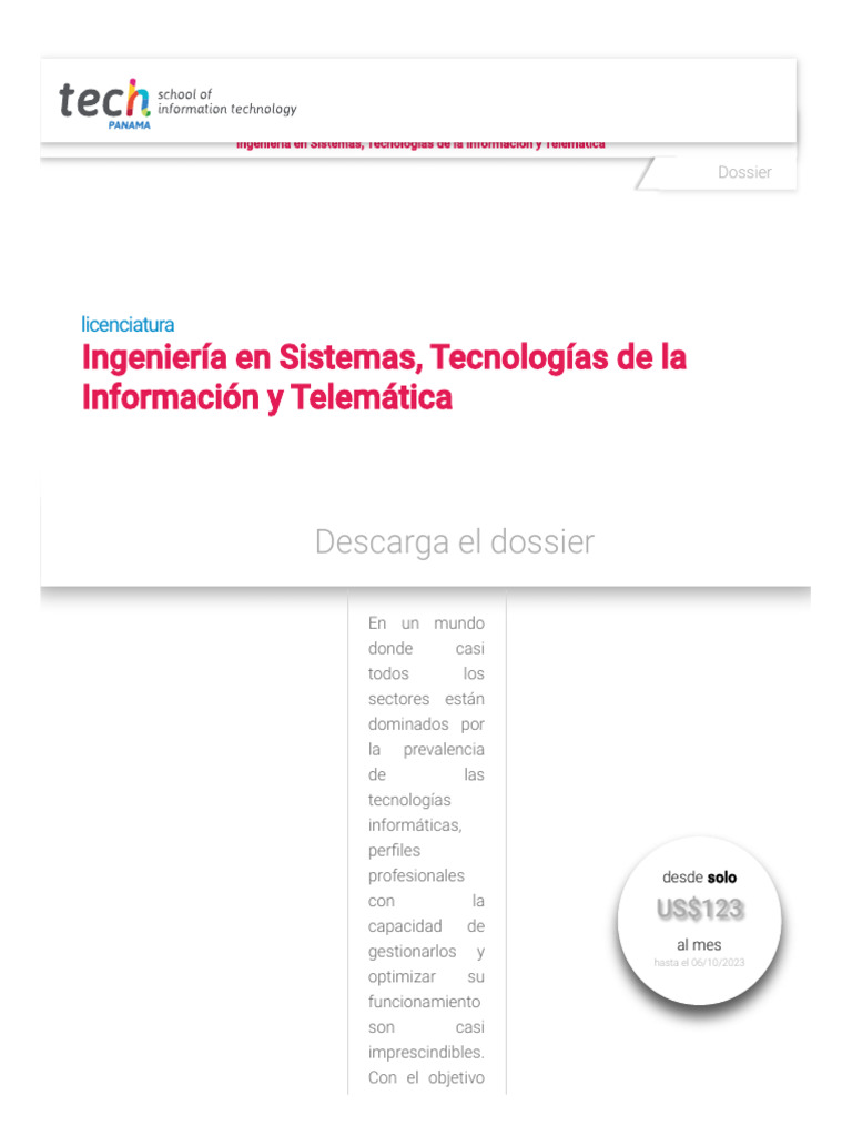 Licenciatura en Ingeniería en Sistemas, Tecnologías de La Información y Telemática - TECH Panamá ...