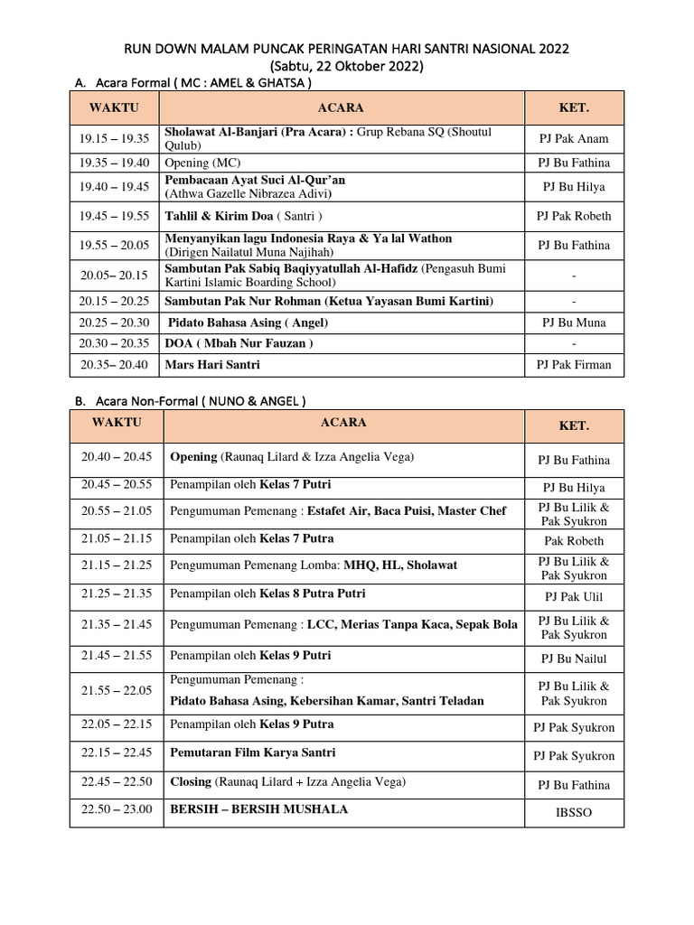 Contoh SUSUNAN ACARA Hari Santri Nasional | PDF