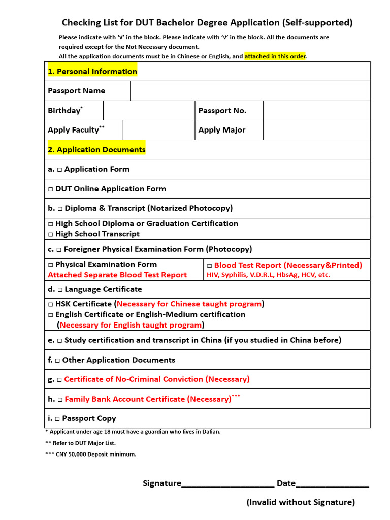 Checking List For DUT Bachelor Degree Application-Self-supported | PDF | Career & Growth