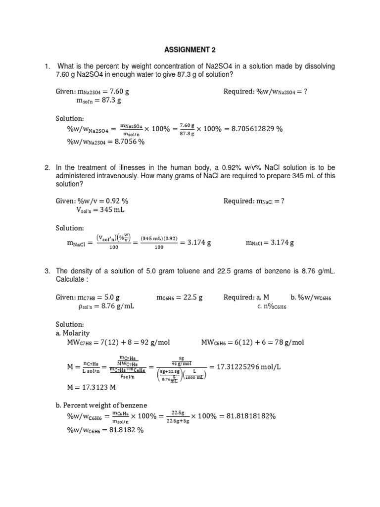 A2 Answer Keys | PDF | Concentration | Mole (Unit)