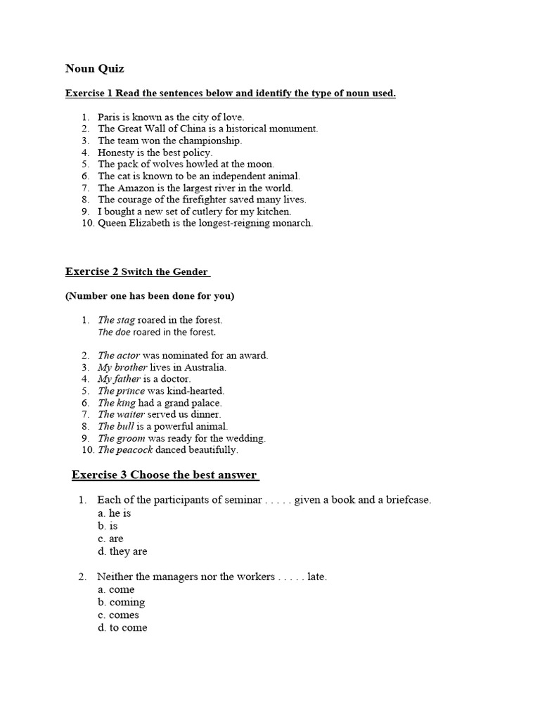 Noun Quiz | PDF | Home & Garden
