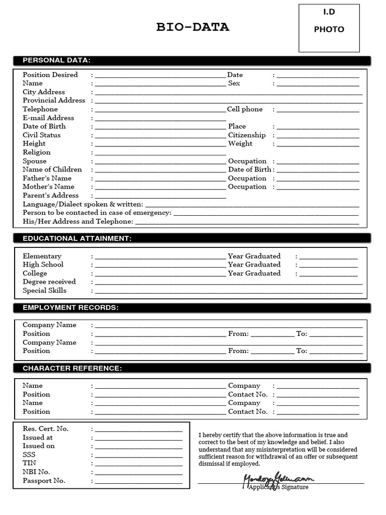 Biodata Format For Job Pdf