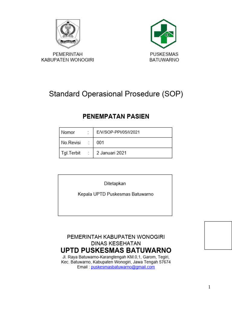 05 SOP Penempatan Pasien | PDF