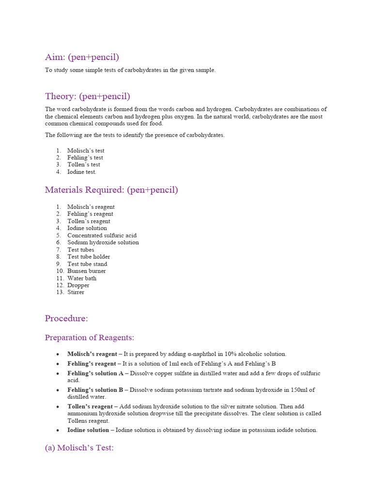 Carbohydrate Testing Methods Explained | PDF | Iodine | Atoms