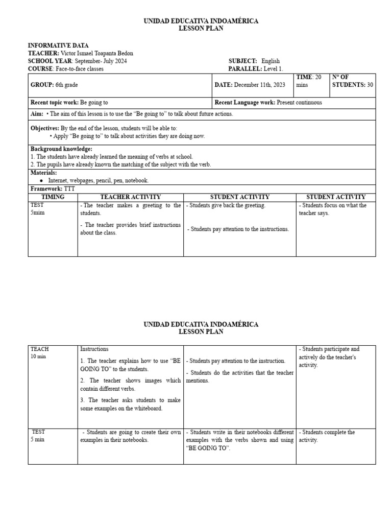 LESSON PLAN - Present Continuous | PDF | Teachers | Lesson Plan