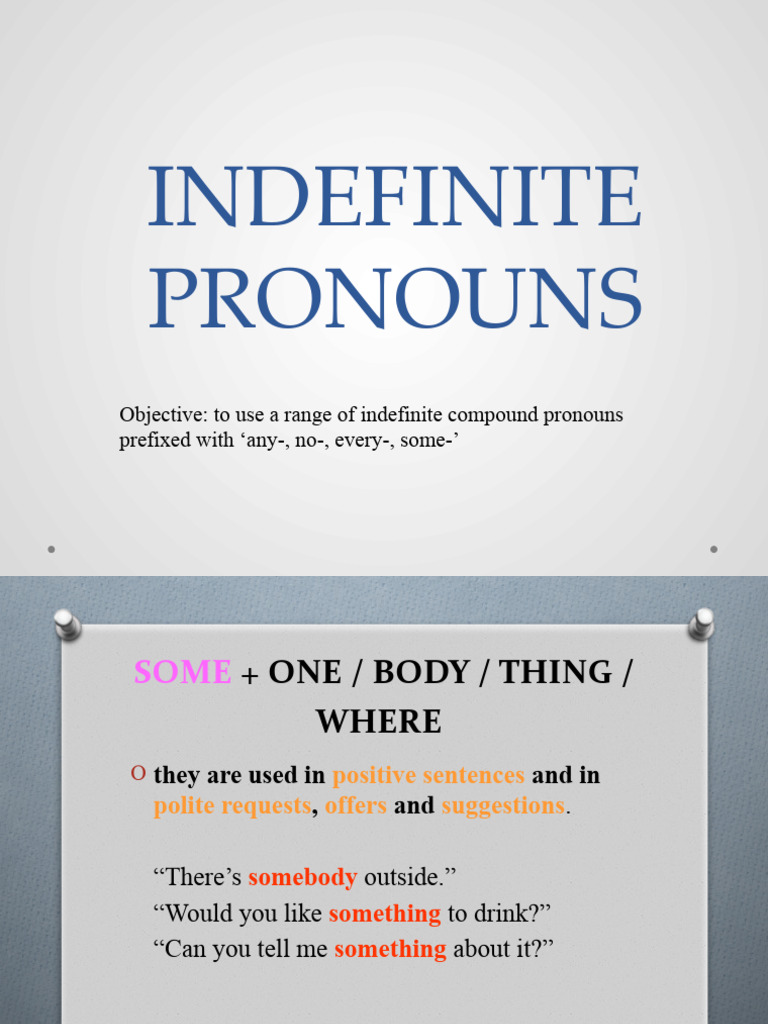 Indefinite Pronouns Part I | PDF | Pronoun | Subject (Grammar)