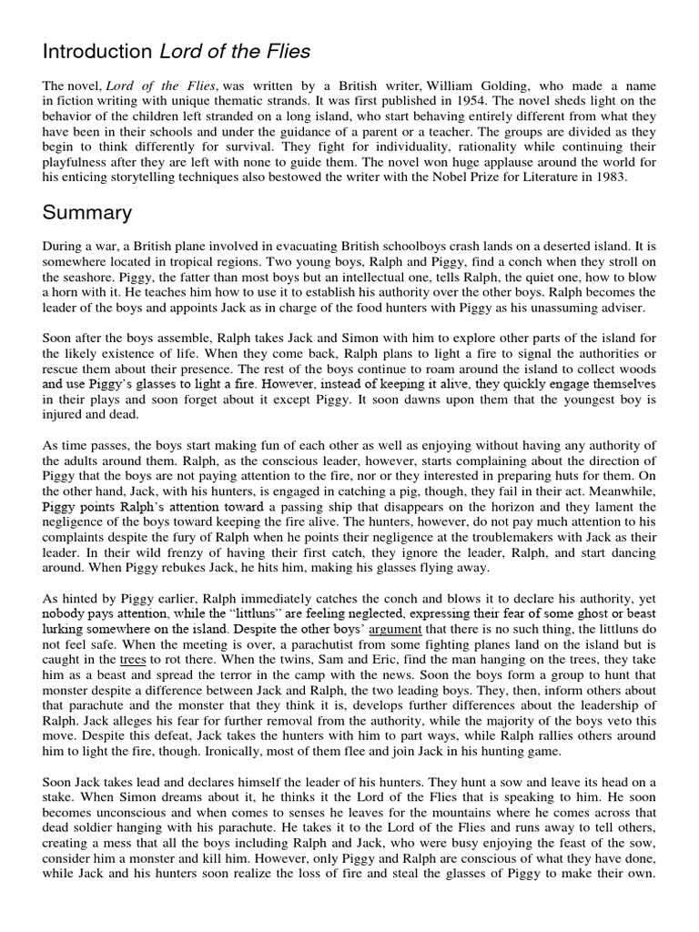 Lord of The Flies (Analysis) | PDF | Mystery, Thriller & Crime Fiction ...