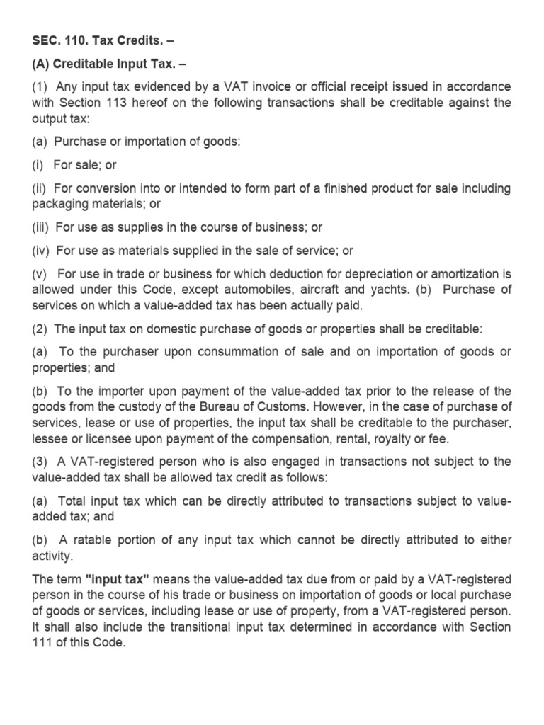 VAT Input Tax Credits Explained | PDF | Value Added Tax | Taxes