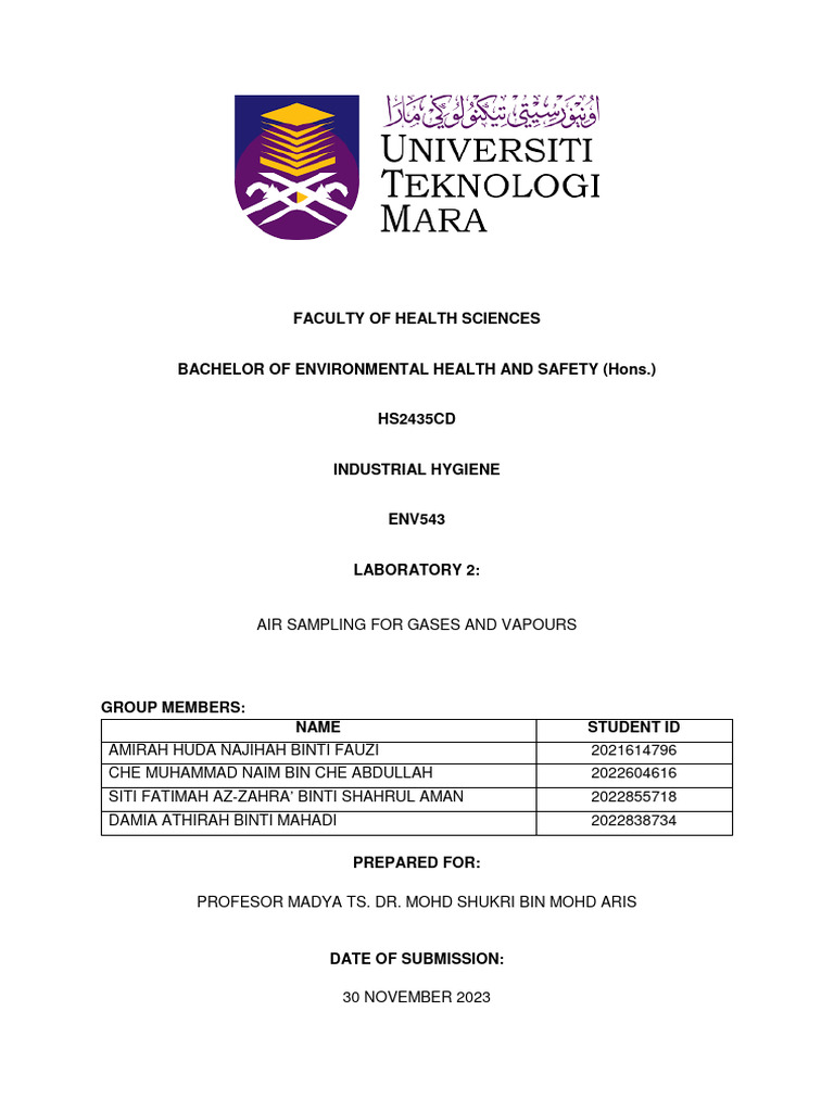ENV543 Industrial Hygiene LAB 2 | PDF | Occupational Hygiene | Volatile ...