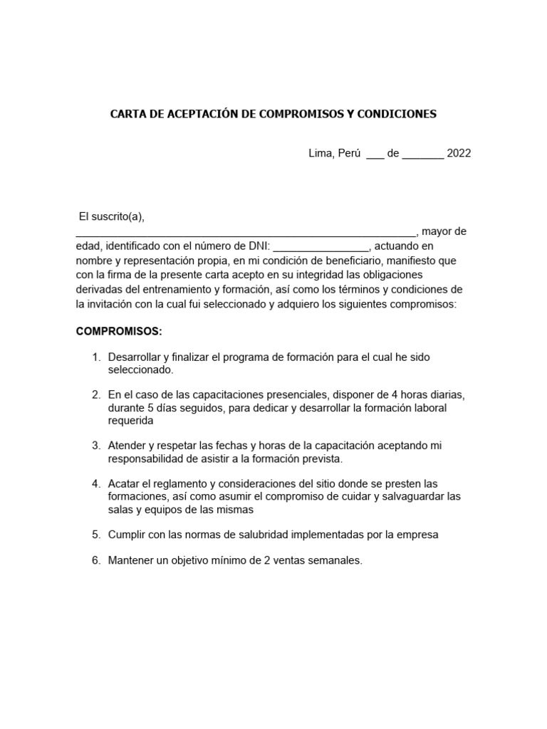 Carta de Aceptacion de Terminos y Condiciones | PDF | Business