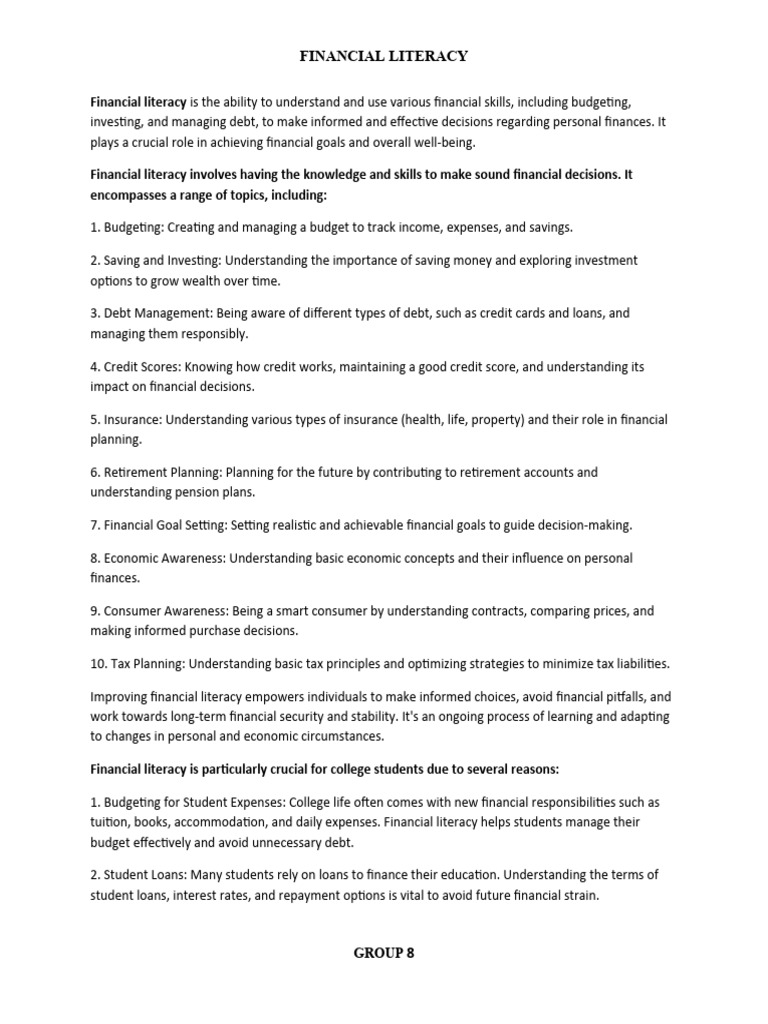 Financial liter-WPS Office | PDF | Financial Literacy | Debt