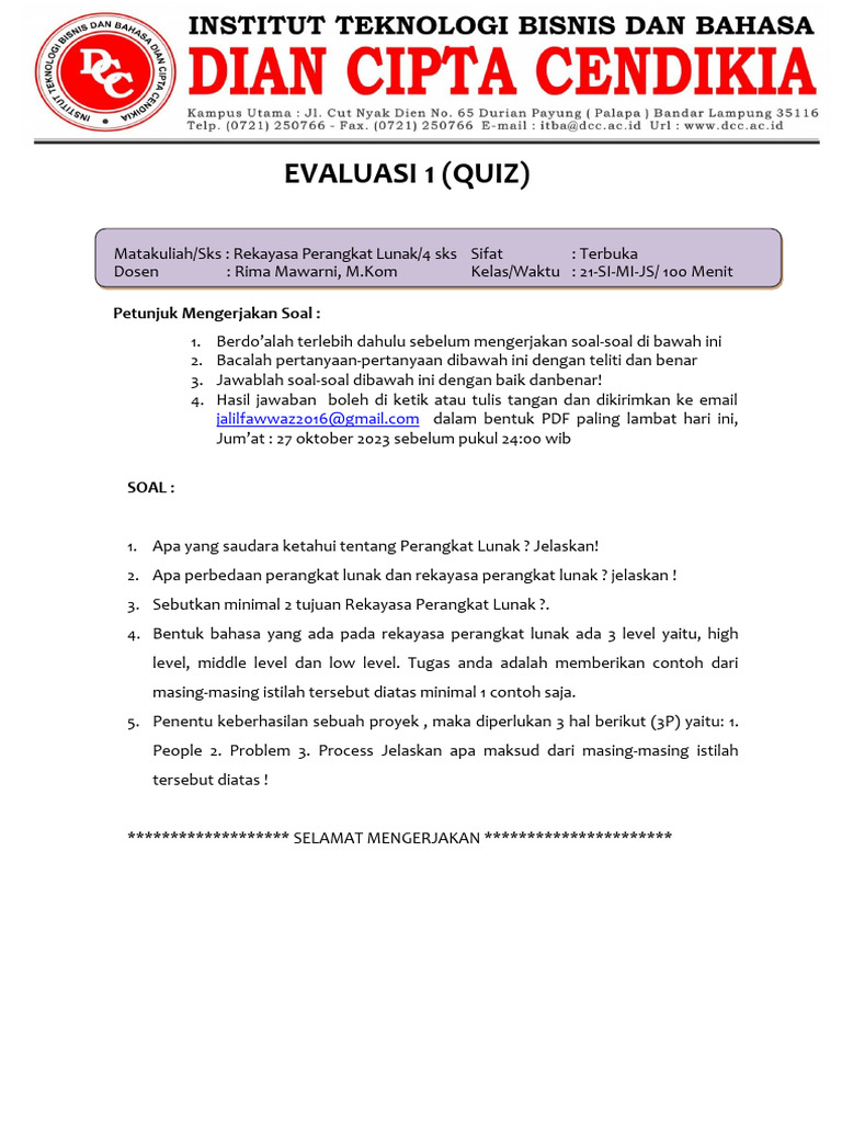 Evaluasi Quiz RPL 04 JSK | PDF