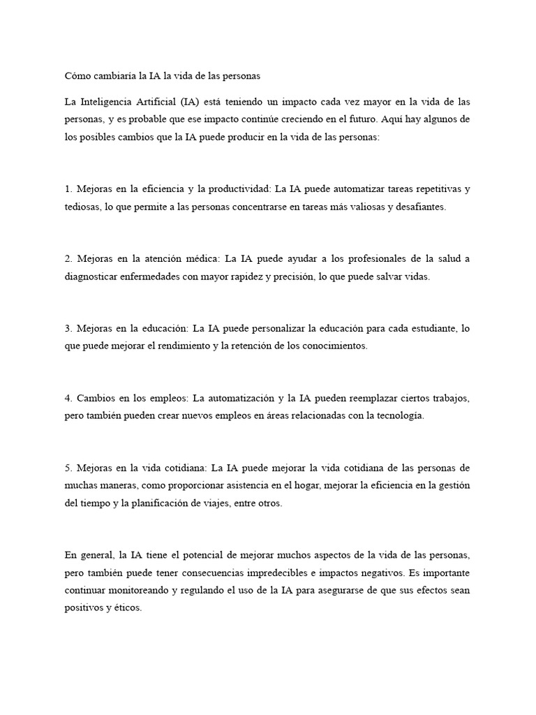 Cómo Cambiaría La IA La Vida de Las Personas | PDF