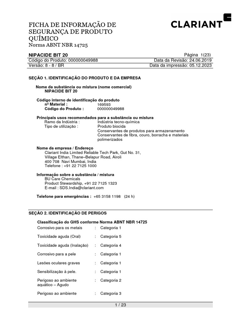 NIPACIDE BIT 20 | PDF | Solubilidade | Química