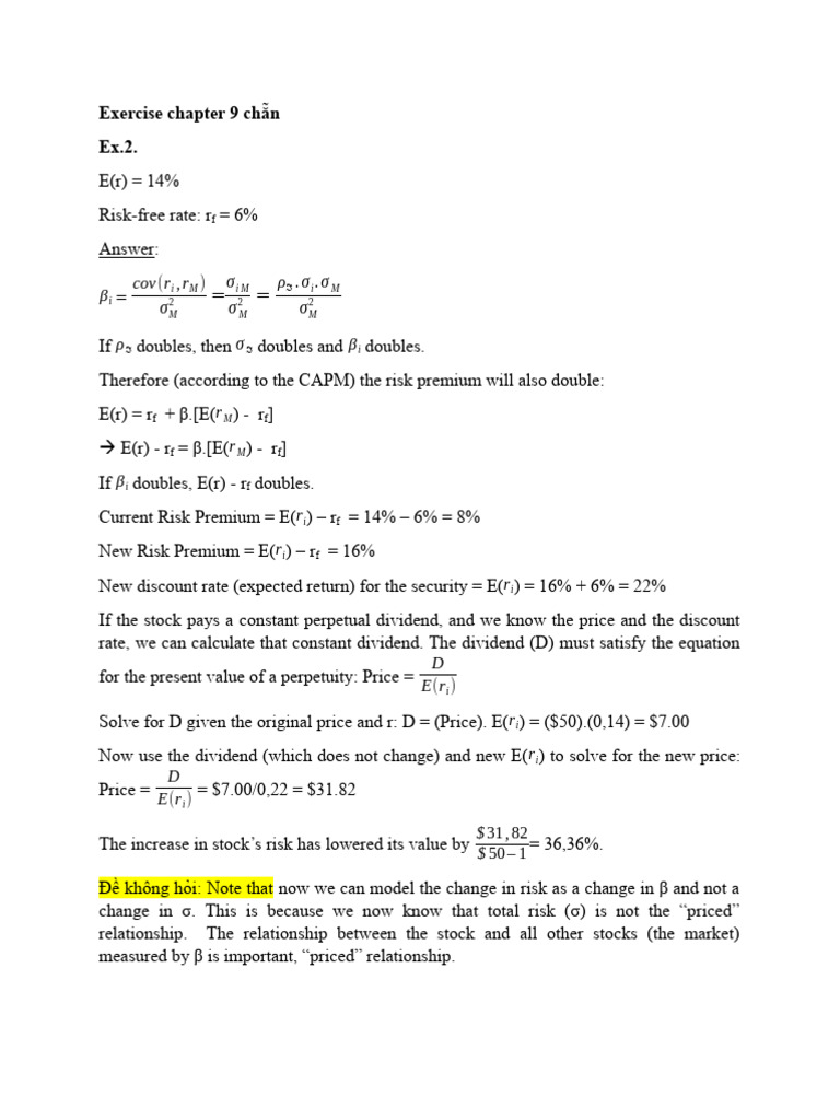 Exercise chapter 9 chẵn | PDF | Capital Asset Pricing Model | Economies