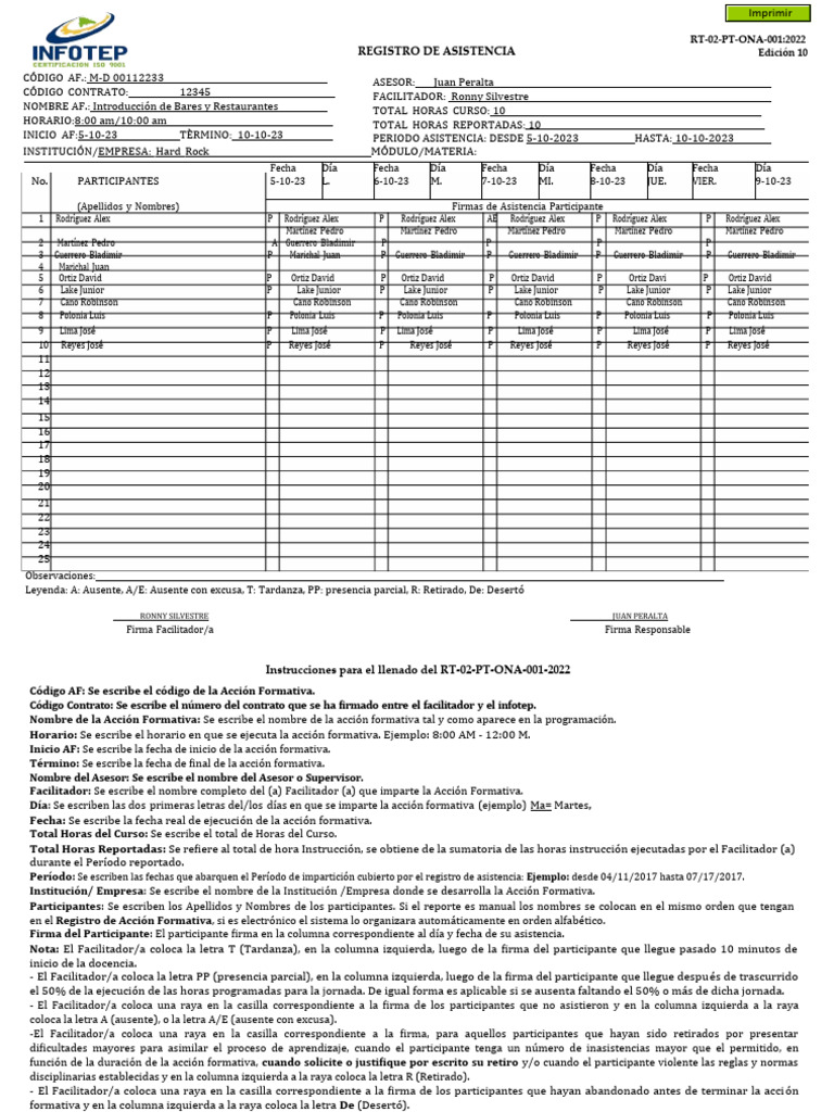 Registro de Asistencia Rt-02-Pt-Ona-001 | PDF | Lima