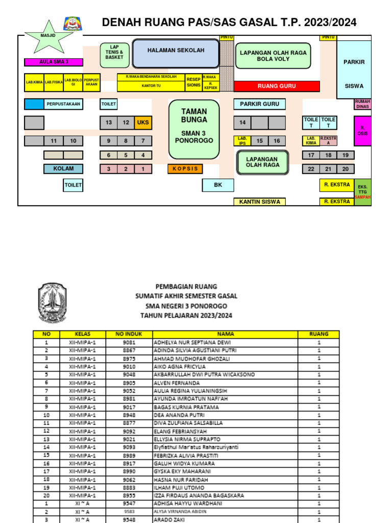 Denah+Pembagian Ruang Pas 2023 (Utk Siswa) | PDF